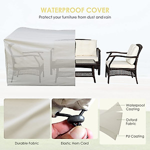 Tangkula 4 Pieces Outdoor Rattan Furniture Set, Patiojoy Outdoor Wicker Sofa Set with Tempered Glass Coffee Table, Loveseat, 2 Single Sofas, Sectional Sofa Set with Waterproof Cover