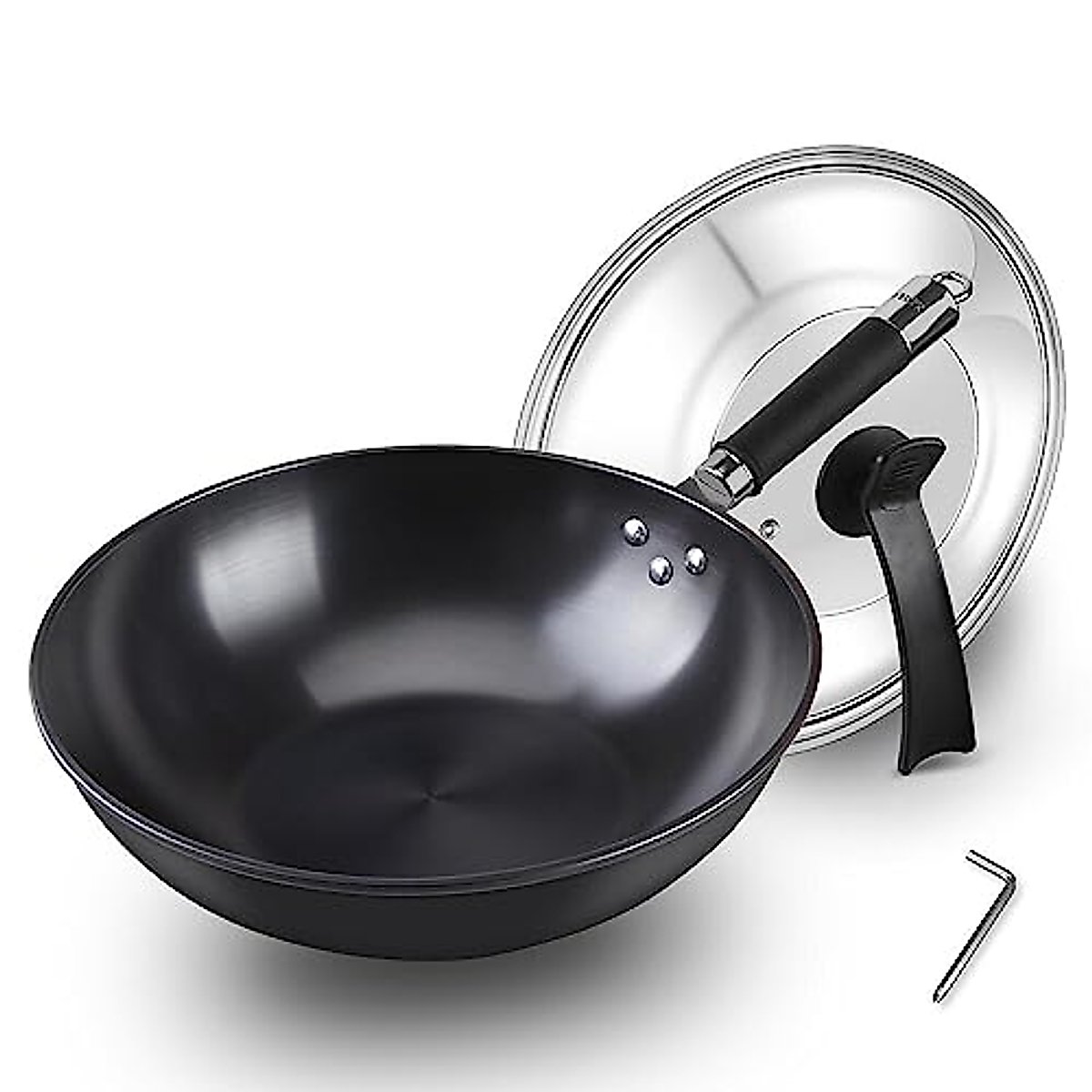 KAKULO 12 Inch Stir Fry Pan with Lid, Large Cooking Pan with Detachable Standing Handle - Induction Compatible
