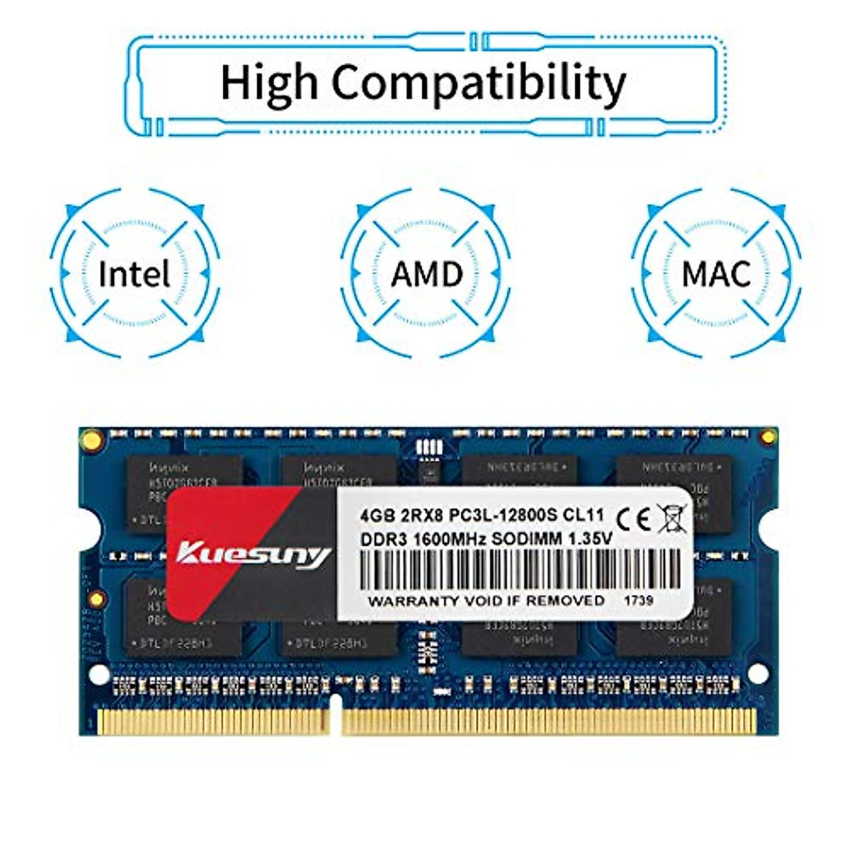 Kuesuny 8GB Kit (2 x 4GB) DDR3-1600 SODIMM, DDR3L PC3-12800 CL11 Non ECC Unbuffered 204-Pin 1.35V/1.5V 2RX8 SO-DIMM Notebook Laptop RAM Memory