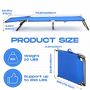 2 Pack Beach Lounge Chair for Adults Folding Camping Cot Tanning Chair Outdoor 4 Position Adjustable Reclining Lounger Portable Chaise Lounge Chair for Sunbathing Patio Beach Lawn Pool(Royal Blue)