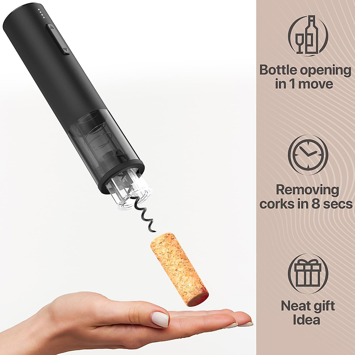 HotFrost Electric Wine Opener – Wine Bottle Opener Kit with Foil Cutter, Wine Aerator, Vacuum Stopper – Rechargeable Corkscrew Wine Opener – Cordless Automatic Wine Opener – Birthday Wine Gift Set