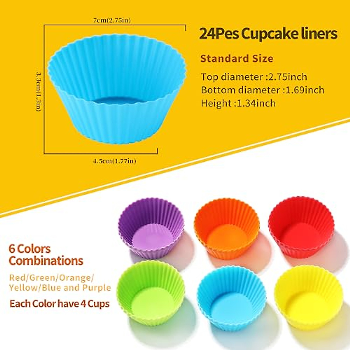 24 PCS Silicone Cupcake Liners, OHOLA Reusable Baking Muffin Cups Liners for Cupcakes, Multicolor, Dishwasher Safe