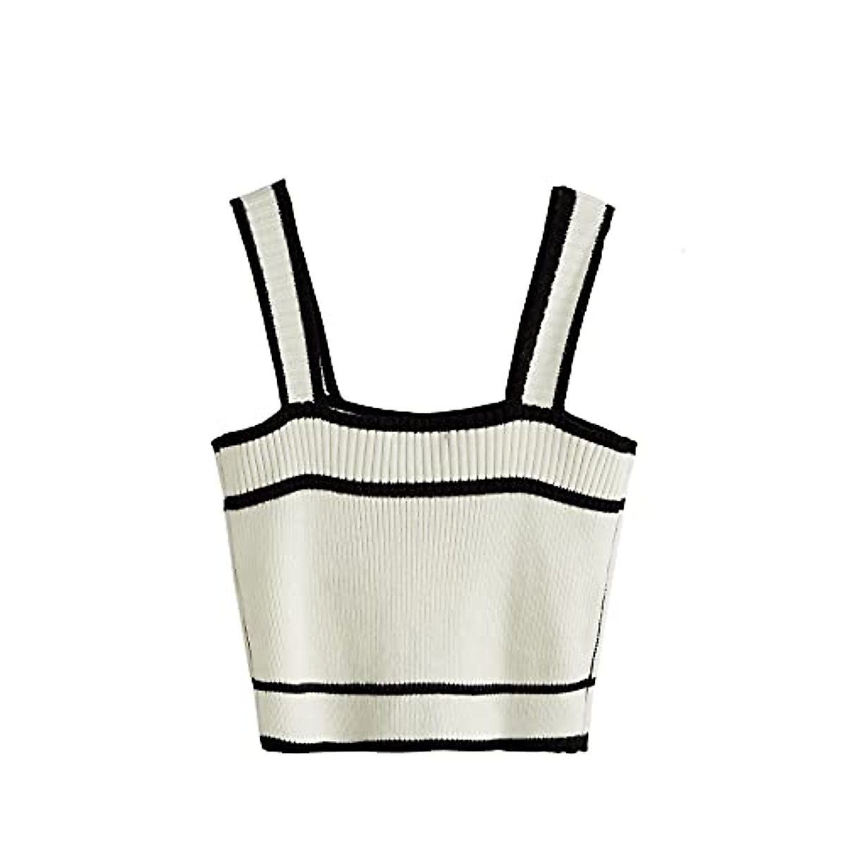 SweatyRocks Women's Sleeveless Ribbed Knit Spaghetti Strap Crop Cami Tank Top Black White M