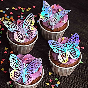 Tixiquns Laser Butterfly Wall Decor,48Pcs 2 Styles 3 Sizes,Removable Butterflies for Cake Cupcake Toppers, 3D Paper Butterfly Sticker Decorations for Birthday Baby Shower Girl Room Nursery Decals