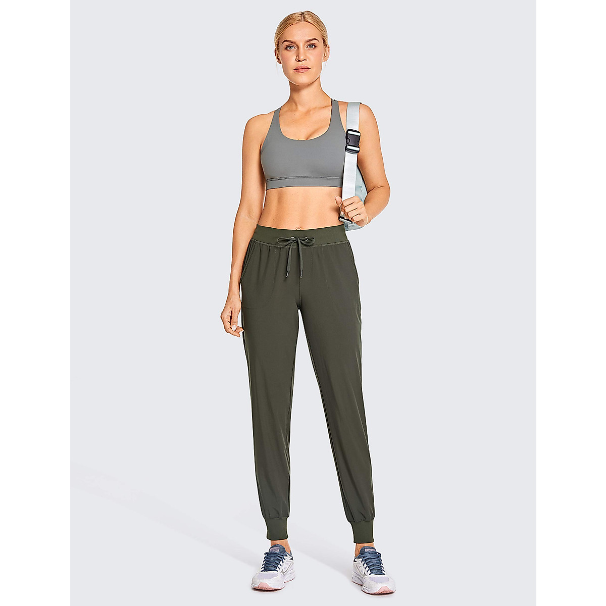 CRZ YOGA Women's Lightweight Workout Joggers 27.5" - Travel Casual Outdoor Running Athletic Track Hiking Pants with Pockets Dark Olive Small