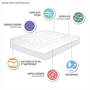 Madison Park Waterproof Mattress Protector, Cloud Soft Plush Mattress Cover, Overfilled Mattress Pad, Fitted Pocket Fits Up to 18 Inch, Machine Washable Bed Cover, White Full