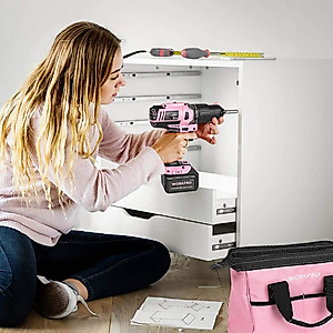 WORKPRO Pink Cordless 20V Lithium-ion Drill Driver Set & 8 Piece Magnetic Screwdrivers Set- Pink Ribbon
