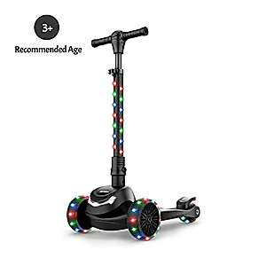 Jetson Scooters - Jupiter Mini 3 Wheel Kick Scooter (Black) - Collapsible Portable Kids Three Wheel Push Scooter - Lightweight Folding Design with High Visibility RGB Light Up LEDs on Stem and Wheels