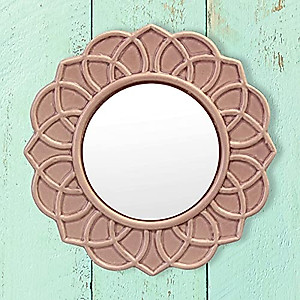 Stonebriar Decorative 9" Dusty Rose Pink Round Floral Ceramic Accent Wall Mirror