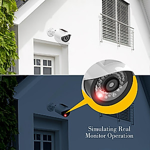 BNT Solar Powered Fake Security Camera, Bullet Shape Fake Surveillance Camera with Red LED Light for Night, Security Warning Sticker, for Outdoor Safety Alert (White 4Pack,Battery not Included)