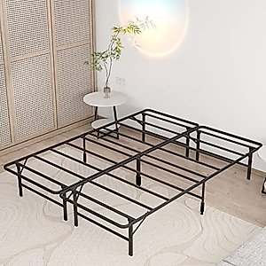 Lamhorm Full Size Metal Foldable Bed Frame with Round Corner Edge, High Platform Reinforced Steel Slats Support, Easy Assembly, Sturdy, Non-Slip and Noise-Free, No Box Spring Needed(Full)