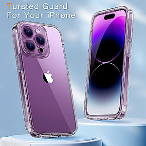COOLQO Compatible for iPhone 14 Pro Max Case with Screen Protectors, Military Grade Drop Protection, Dual Layer Design Non-Yellowing Heavy Duty Protective Shockproof Phone Bumper Case, Clear