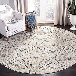 SAFAVIEH Brentwood Collection 8' x 10' Navy / Light Grey BNT860M Floral Damask Ogee Trellis Non-Shedding Living Room Bedroom Dining Home Office Area Rug