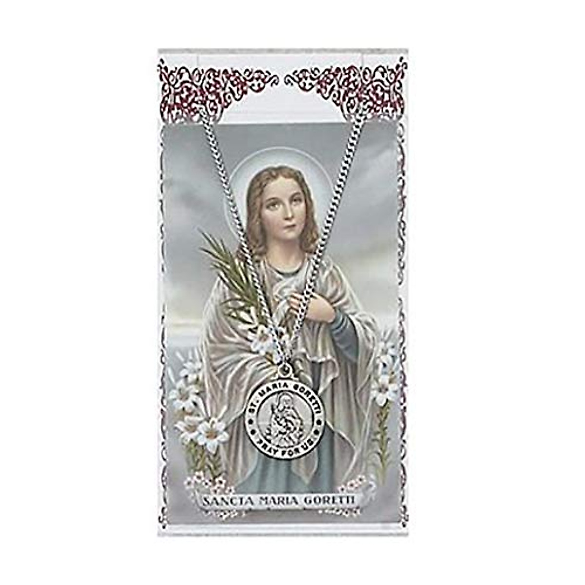 St Maria Goretti Prayer Card With Medal Christian Pendant Charm Patron Saint Catholic