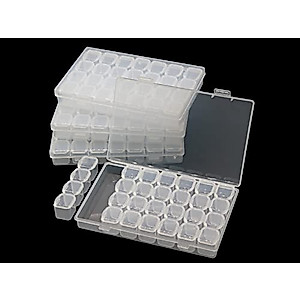 JESEP YONG 112 Slots 4 Pack 28 Grids Plastic Organizer Box Clear Beads Storage Container Jewelry Case for Art DIY Crafts , Nail Diamonds ,Jewelry , Painting