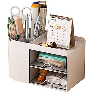 GGIANTGO Pencil Pen Holder for Desk, Office Desk Organizer with drawer, Cute Desktop Stationery Organizer, Business Card/Pen/Pencil/Stationery Holder Storage Box