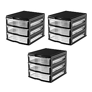 Life Story 3 Drawer Stackable Shelf Organizer Plastic Storage Drawers for Bathroom Storage, Make Up, Or Pantry Organization, Black (3 Pack)