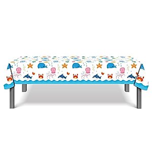 THEMEPT 2 PCS Sea Ocean Life Animals Fish Whale Crab Octopus Theme Tablecloth Cover for Kids Birthday Wedding Baby Shower Party Supplies and Decoration 71 * 43 inch