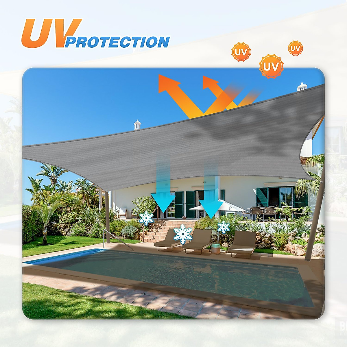 TANG Sunshades Depot 6x6 Feet Sun Shade Sail Square Canopy Shade Cover UV Block for Backyard Pergola Porch Deck Garden Patio Outdoor Activities Gray