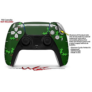 WraptorSkinz Skin Wrap compatible with Sony PS5 DualSense Controller Christmas Holly Leaves on Green (CONTROLLER NOT INCLUDED)
