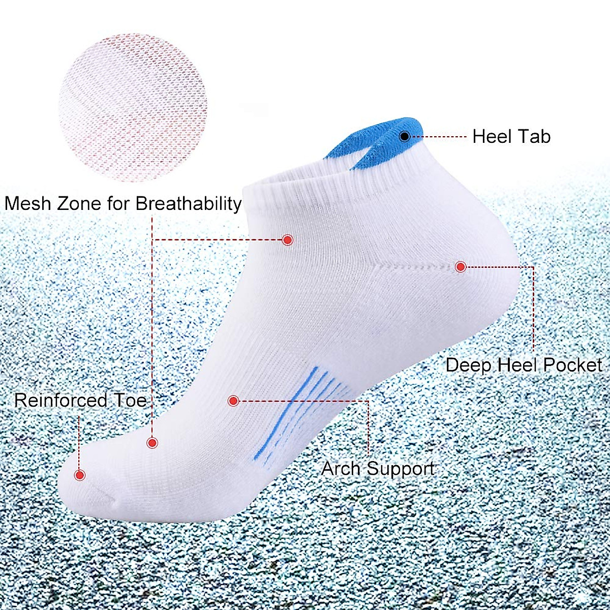 JOYNÉE Mens Ankle Low Cut Athletic Tab Socks for Men Sports Comfort Cushion Sock 6 Pack,White,Sock Size 10-13