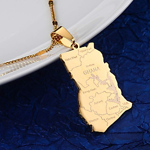 Stainless Steel Ghana Map Pendant Necklaces Ghanaian Jewelry (Gold)