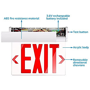 LEONLITE Red Exit Signs for Business, UL 924, LED Edge Lit Exit Sign, Hardwired Emergency Exit Lights with Battery Backup, Rotating Acrylic Clear Panel, Top/Side/Wall Mount, AC 120/277V, Pack of 2