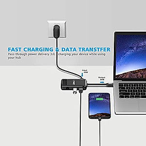 USB C Hub, LINKWIN 6 in 1 Tempered Glass USB C Multiport Adapter, USB C to HDMI, VGA, 2 USB 3.0 Ports, USB C Charging, RJ45 Gigabit Ethernet, USB C Dock Dongle Compatible Apple MacBook Pro 13 (Black)