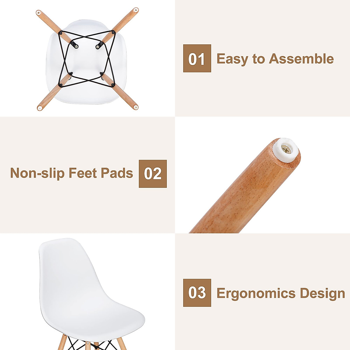 ZENY Modern Dining Chair Set of 4, Mid Century Modern DSW Chair, Side Chairs with Wooden Legs, Shell Lounge Plastic Chair for Kitchen, Dining, Bedroom, Living Room