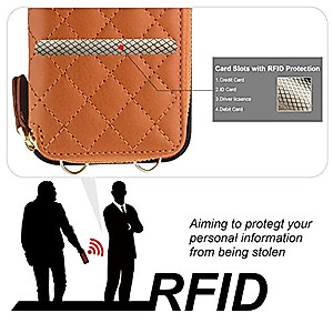 Bocasal Crossbody Wallet Case for iPhone 14 Plus, RFID Blocking PU Leather Zipper Handbag Purse Flip Cover, Kickstand Folio Case with Card Slots Holder Wrist Strap Lanyard 5G 6.7 Inch (Brown)