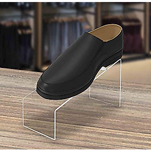 2 Pack Acrylic Shoe Display Stand Clear Premium Lucite 4"W x 5"H Slanted Footwear Showcase Riser with Heel Stop for Retail Shops and Clothing Stores by Marketing Holders
