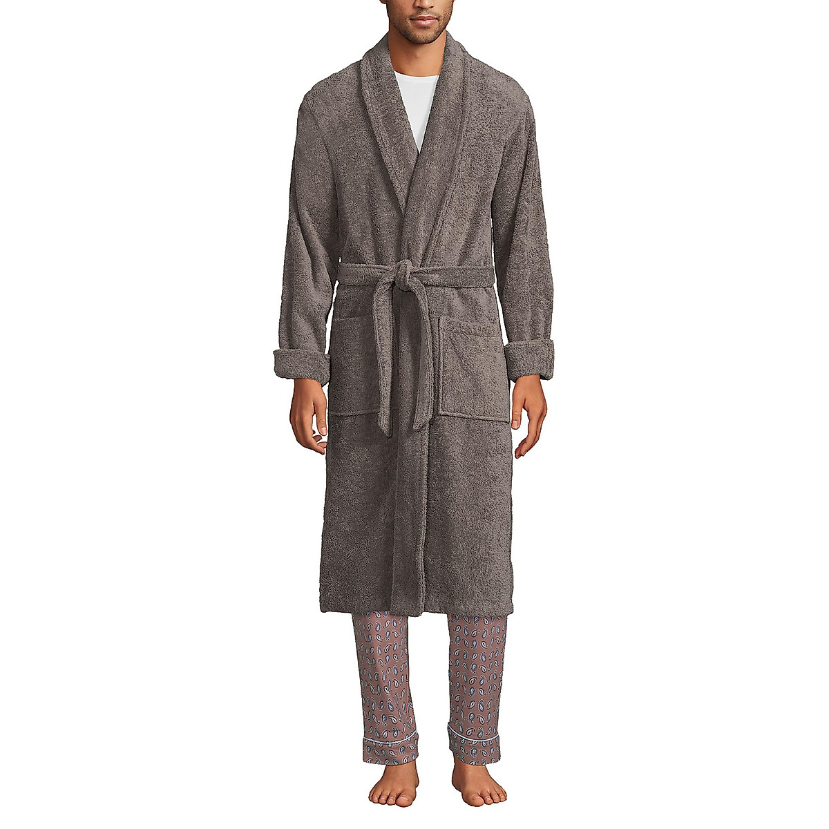 Lands' End Mens Calf Length Terry Robe Rich Steel Regular Large
