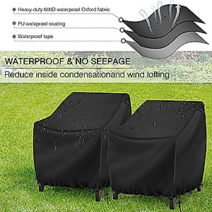 WonToper Patio Chair Covers, Waterproof 600D Heavy Duty Outdoor Lawn Furniture Covers 2 Pack, Black (35''Wx38''Dx31''H)