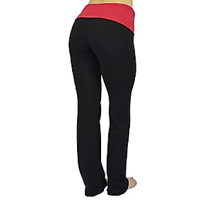 Belle Donne Womens Workout Fexible Fold Over Cotton Yoga Pants-Red/Small