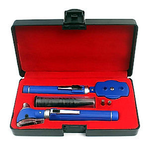 OdontoMed2011® New LED Bright Light Double Handle Otoscope ENT Diagnostic Set Blue + 2 Free Extra Replacement Bulbs (ODM Brand)