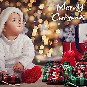 36Pcs Burlap Christmas Drawstring Bags Buffalo Plaid Xmas Gift Bags Burlap Xmas Candy Bags Small Christmas Linen Bags Goody Gift Bags Treat Sacks Reusable Gift Wrapping Bags Holiday Party Favors Bags