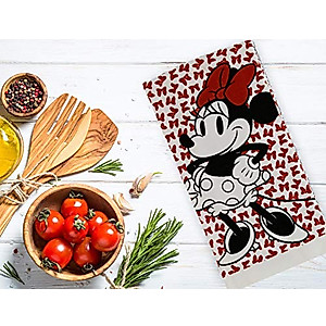 Disney 100% Cotton Kitchen Towels, 2pk, Perfect for Drying Dishes & Hands, Absorbent, Light Weight, and Adorable- Machine Washable- 16” x 26” - Minnie Red Bows