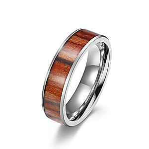 Dsnyu Mens Gothic Engagement Ring, Wood Veneer Customize Engrave Matching Band, Silver Stainless Steel Couple Rings Valentine's Day Size 10
