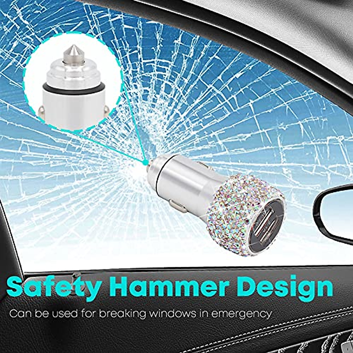 Bling Dual USB Car Charger Quick Charge 3.0 Crystal Fast Charging Cigarette Adapter Women Cute Car Accessories for iPhone Samsung Galaxy S10/S9/S8/S7/S7 Edge/S6/Edge+ Nexus 6P/5X,LG,Nexus(Multicolor)