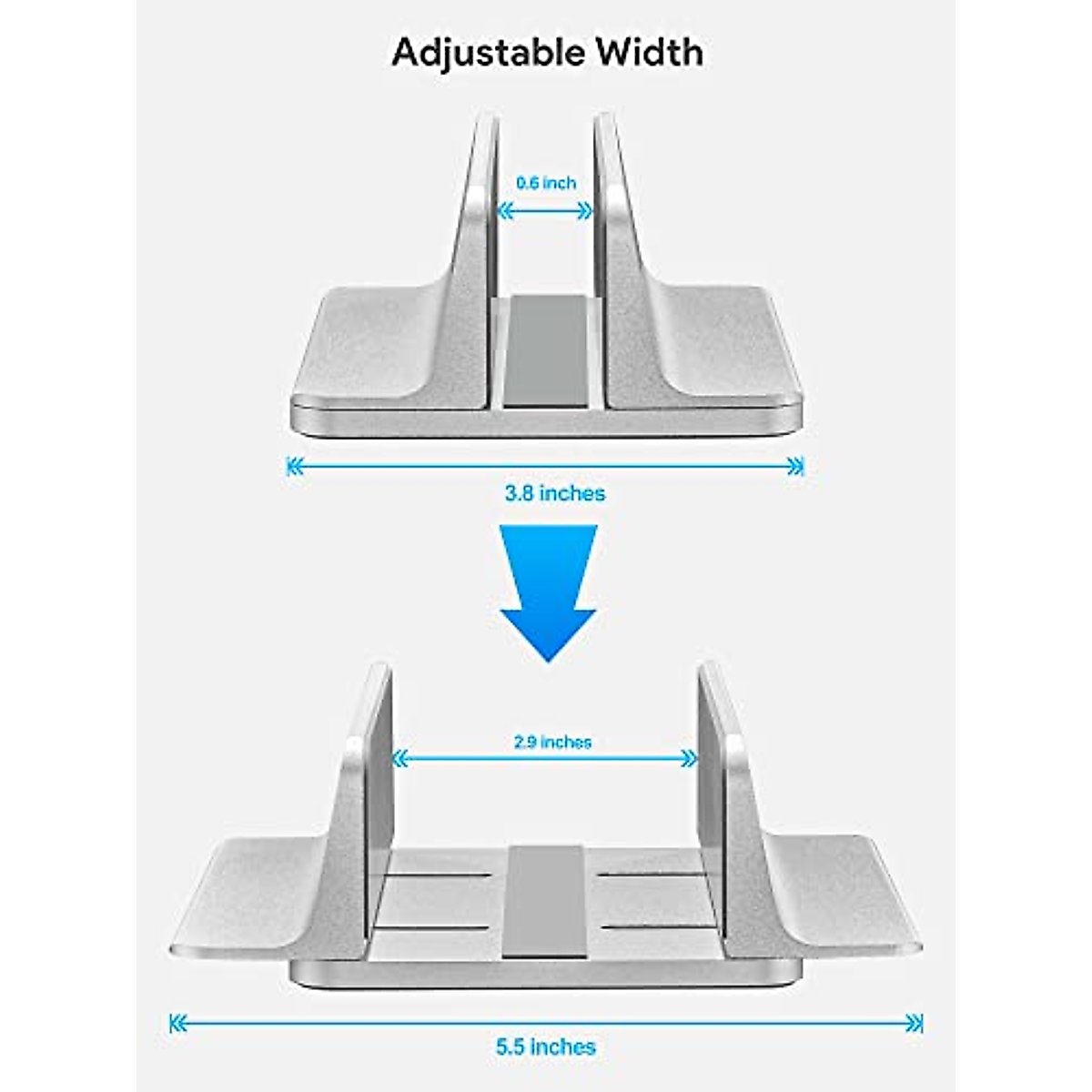 JARLINK Vertical Laptop Stand, Adjustable Laptop Holder Desktop Stand with Adjustable Dock Size (up to 17.3 inches) Compatible with All MacBook/Surface/Dell/Gaming Laptops (Silver)