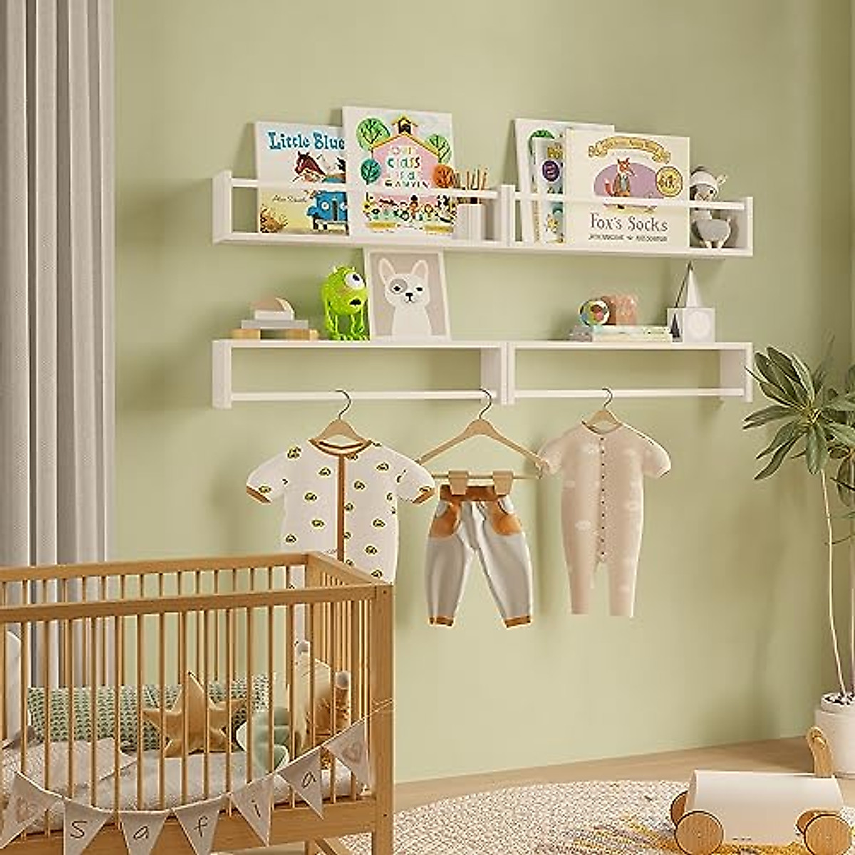 Fixwal Nursery Book Shelves, 16.5 Inch Floating Bookshelves for Nursery Decor & Playroom Decor, Set of 4, Solid Wood Wall Mounted Shelves for Books, Toys and Decor Storage (White)