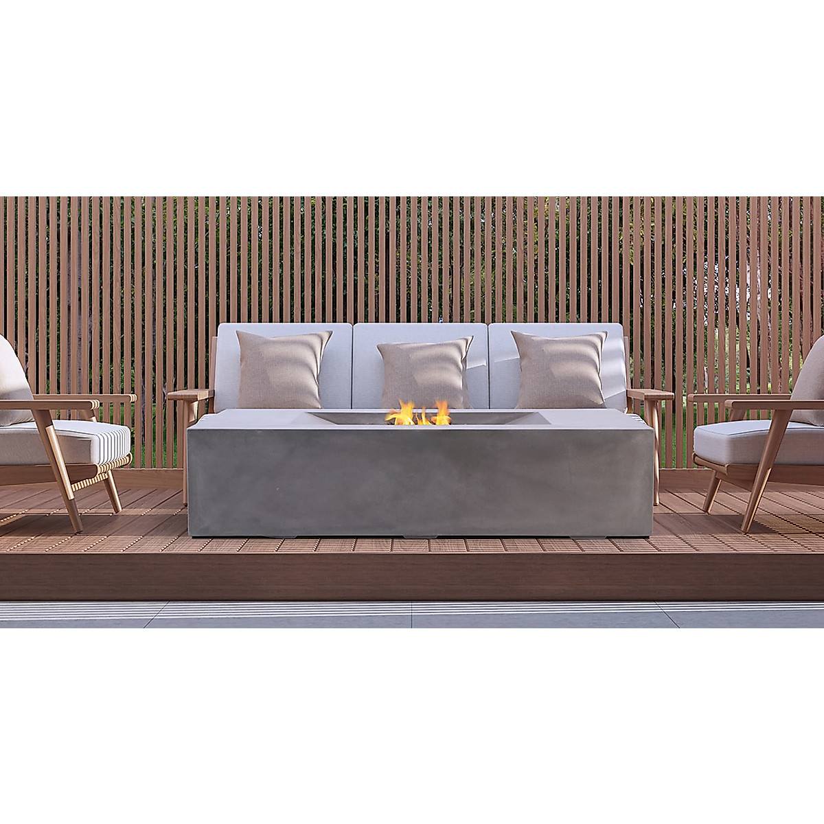 Pyromania Moderne Outdoor Concrete Fire Table, 58 x 32 Inches - Natural Gas Model in Slate Gray Color