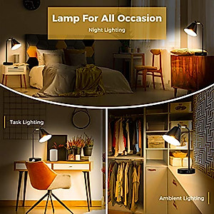 Industrial Dimmable Desk Lamp with 2 USB Charging Ports AC Outlet, Touch Control Bedside Nightstand Reading Lamp Flexible Head, Black Metal Table Lamp for Bedroom Office Living Room, Bulb Included