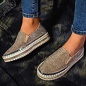Slip On Flats Shoes for Women Ladies Fashion Platform Glitter Sequin Comfortable Loafers Casual Fitness Sneakers Outdoor Leisure Dressy Pumps Walking Shoes for Wedding Party Travel Beach