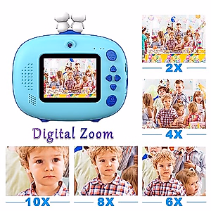 Acadia Kids Camera Instant Print, 12MP Selfie Camera for Kids Instant Print 2.4" Screen 1080P Ink Free Print Camera for Kids Christmas Birthday Gifts for Girls Boys Aged 3 4 5 6 7 8 9 10(Blue)