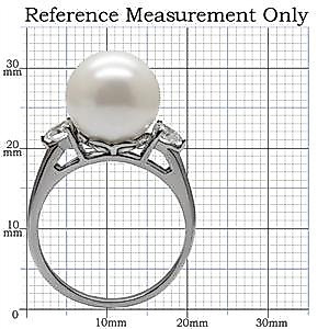 Eternal Sparkles Simulated Round White Pearl with Clear CZ Accent Stainless Steel Cocktail Ring