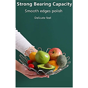 huaqinghua Fruit Basket, Decorative Bowl, Flexible Stainess Steel Wire Basket Transforming, Arts Storage or Holder Vegetable Bread Snacks for Counters, Kitchen, Living Room (1 PCS) Sliver