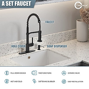 Casavilla Black Kitchen Faucet Soap Dispenser, Faucet for Kitchen Sink, Kitchen Sink Faucet with Deck Plate, Kitchen Faucet with Pull Down Sprayer and Dual Function Spray Head, RV Sink Faucet
