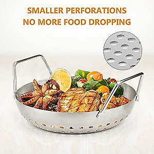 Grisun Vegetable Grill Baskets 3 PCS - Heavy Duty BBQ Grill Baskets for Outdoor Grill with handle, Stainless Steel BBQ Vegetable Grilling Baskets with a Round Wok Grill Pan, Dishwasher Safe