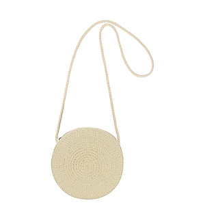 Yomietar Womens Small Round Straw Crossbody Bag Beach Shoulder Bag Handbag Purse for Summer, Beige
